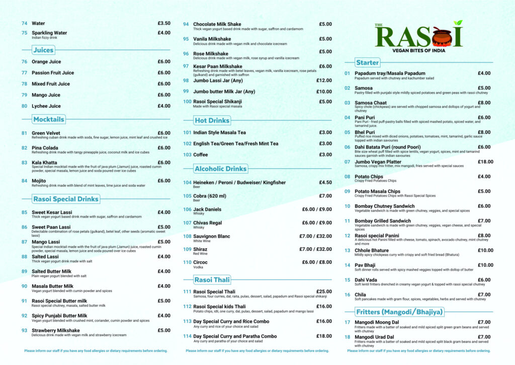 Menu - The Rasoi